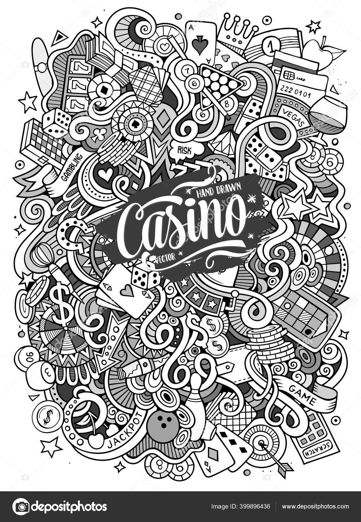 Cartoon Hand Drawn Doodles Casino Gambling Illustration Line Art ...