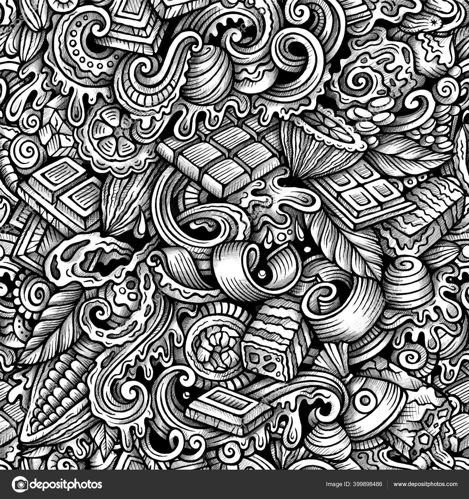 Chocolate Vector Hand Drawn Doodles Seamless Pattern Sweet Food ...