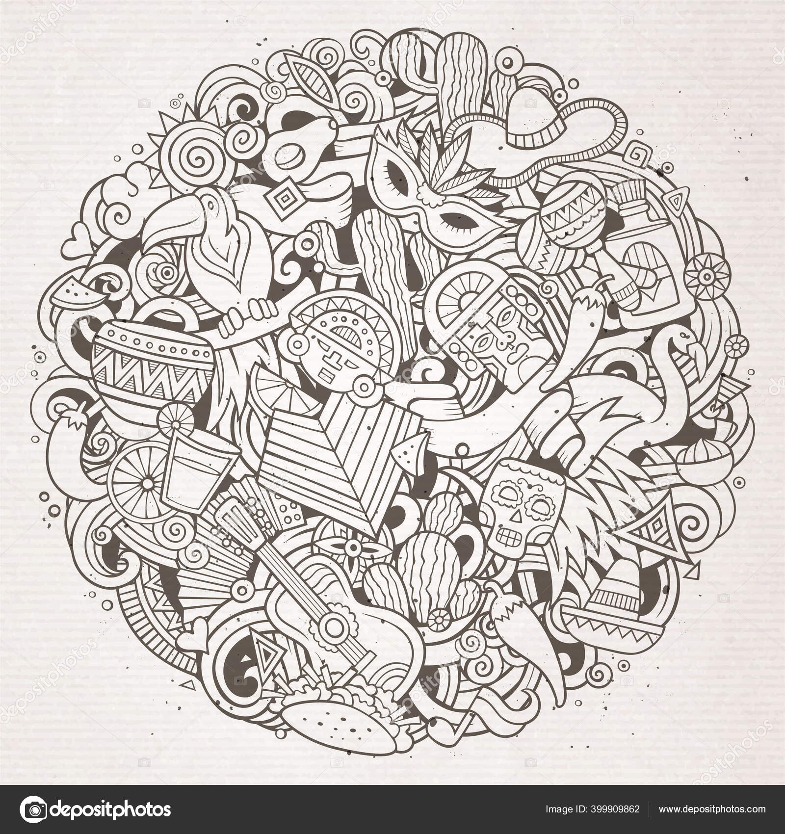 Cartoon Vector Hand Drawn Doodle Latin American Illustration Line Art ...