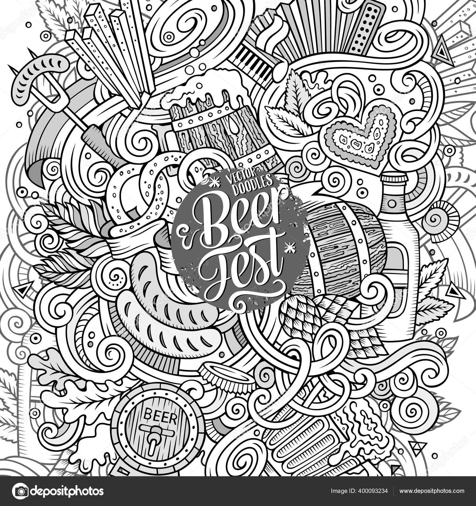 Cartoon Cute Doodles Hand Drawn Beer Frame Design Line Art Stock Vector ...