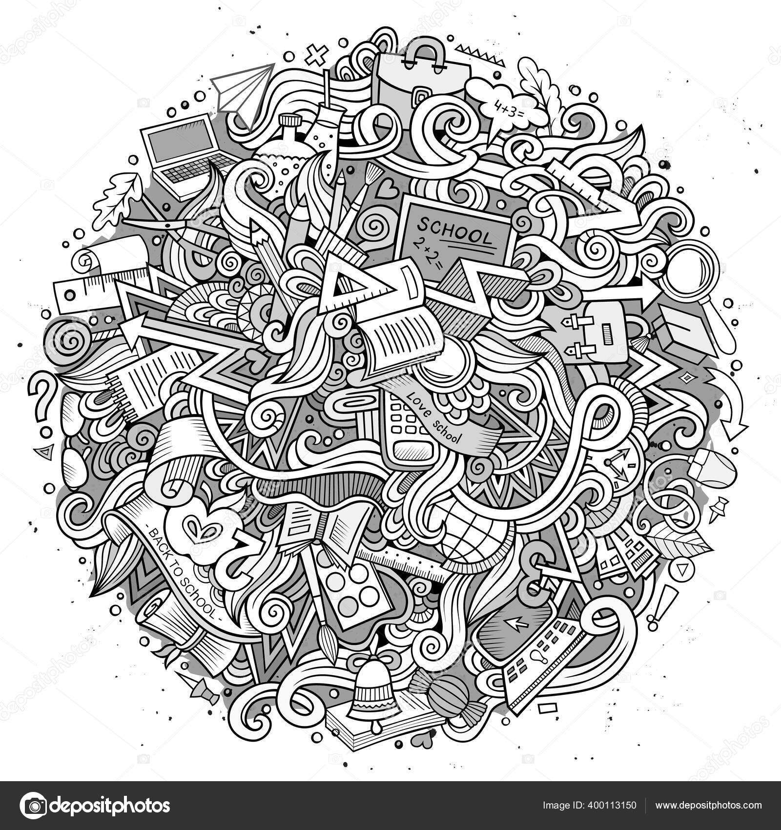 Desene Animate Drăguț Doodles Desenat Manual Ilustrație Școală Linie ...