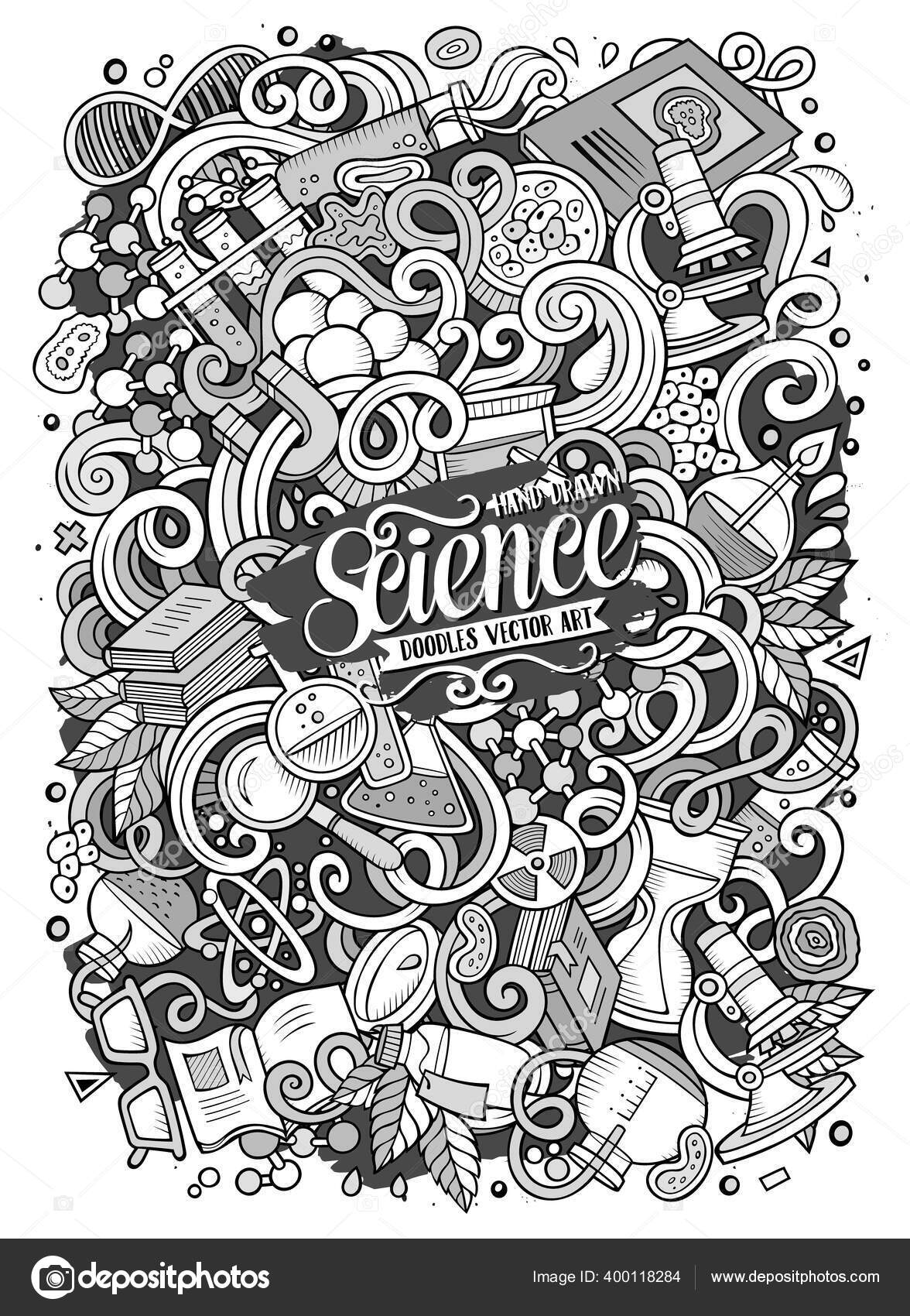 Cartoon Cute Doodles Hand Drawn Science Illustration Line Art Detailed ...