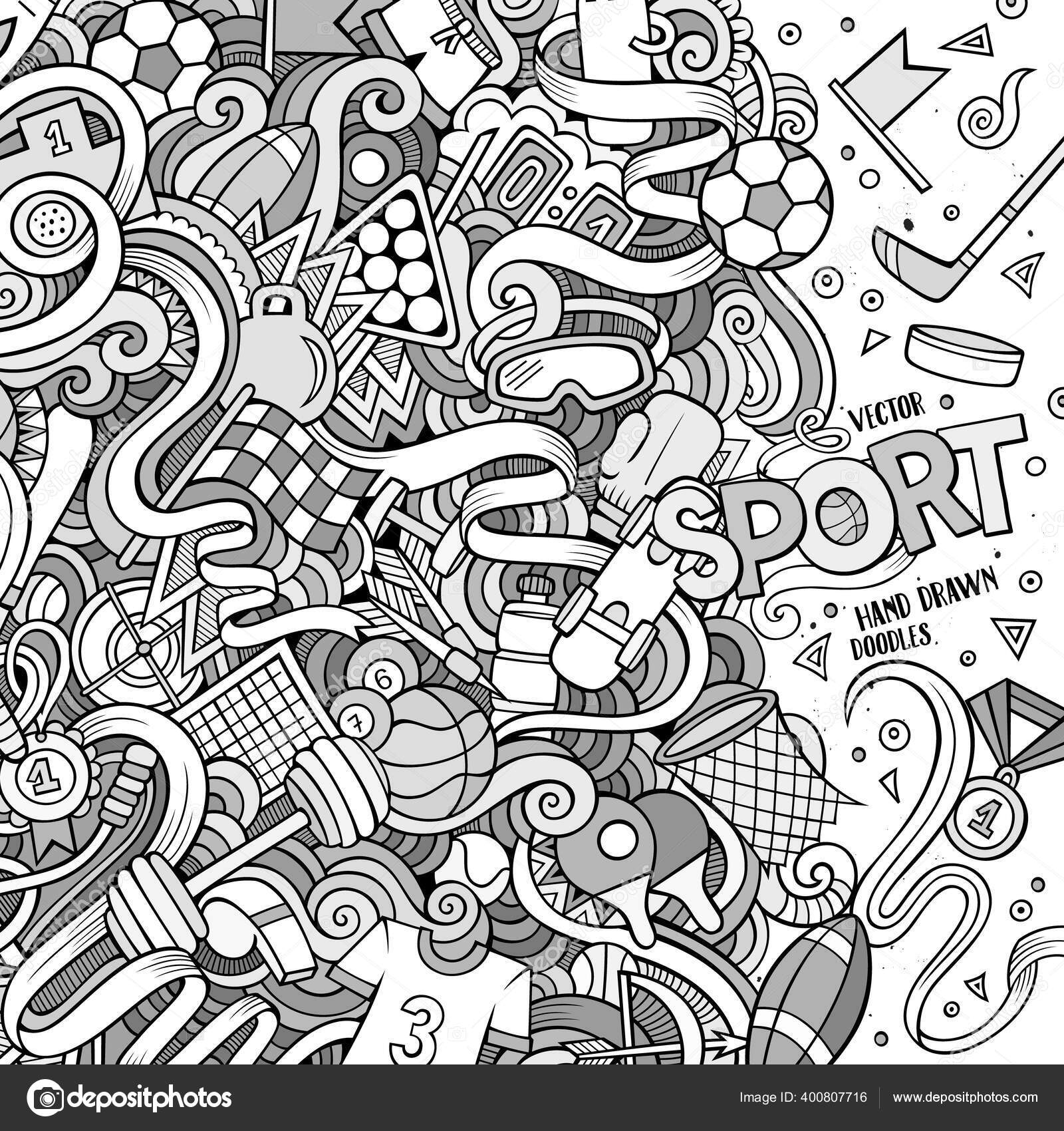 Cartoon Cute Doodles Hand Drawn Sport Frame Design Line Art Stock ...