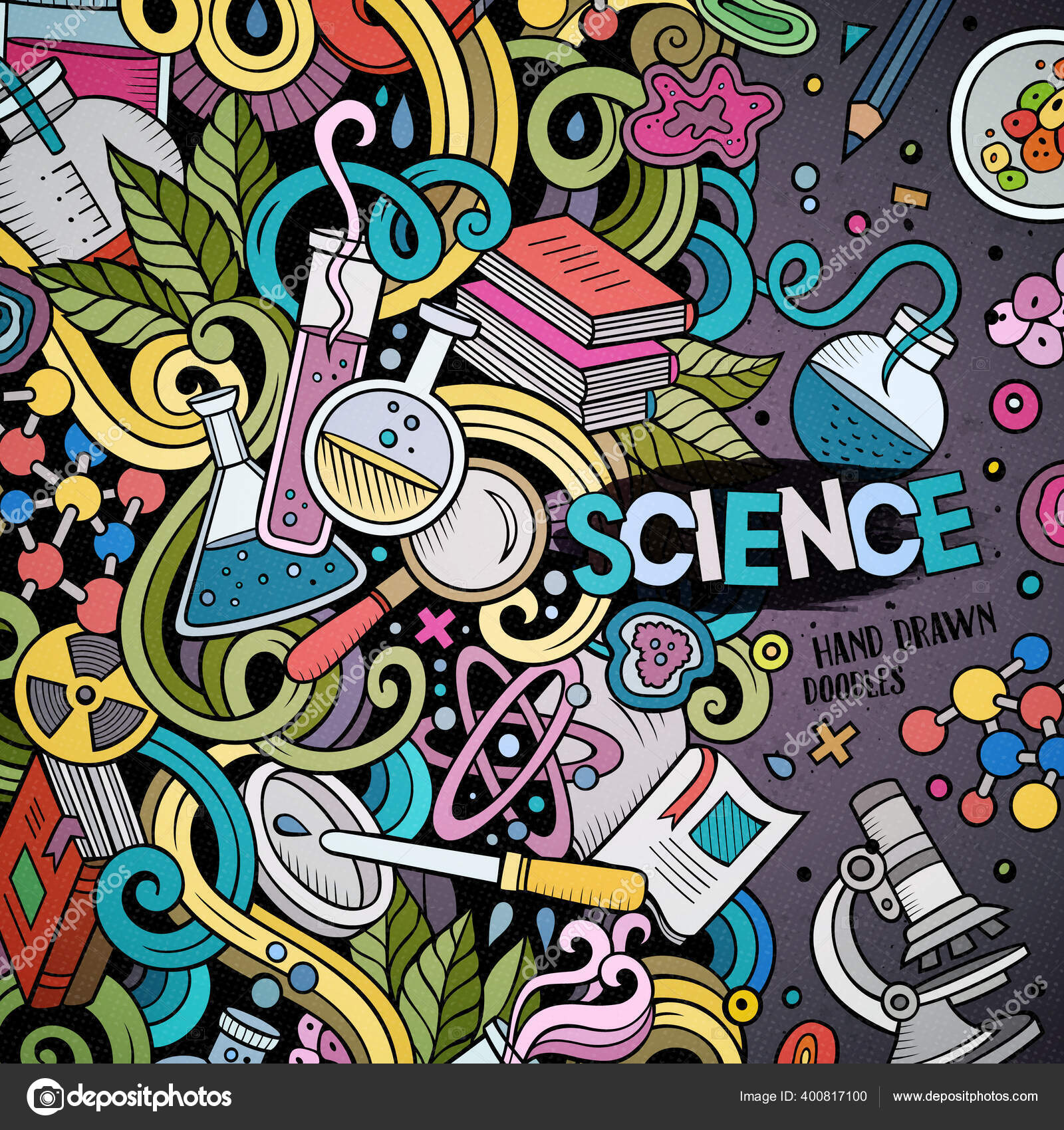 Cartoon Cute Doodles Hand Drawn Science Frame Design Line Art Stock ...