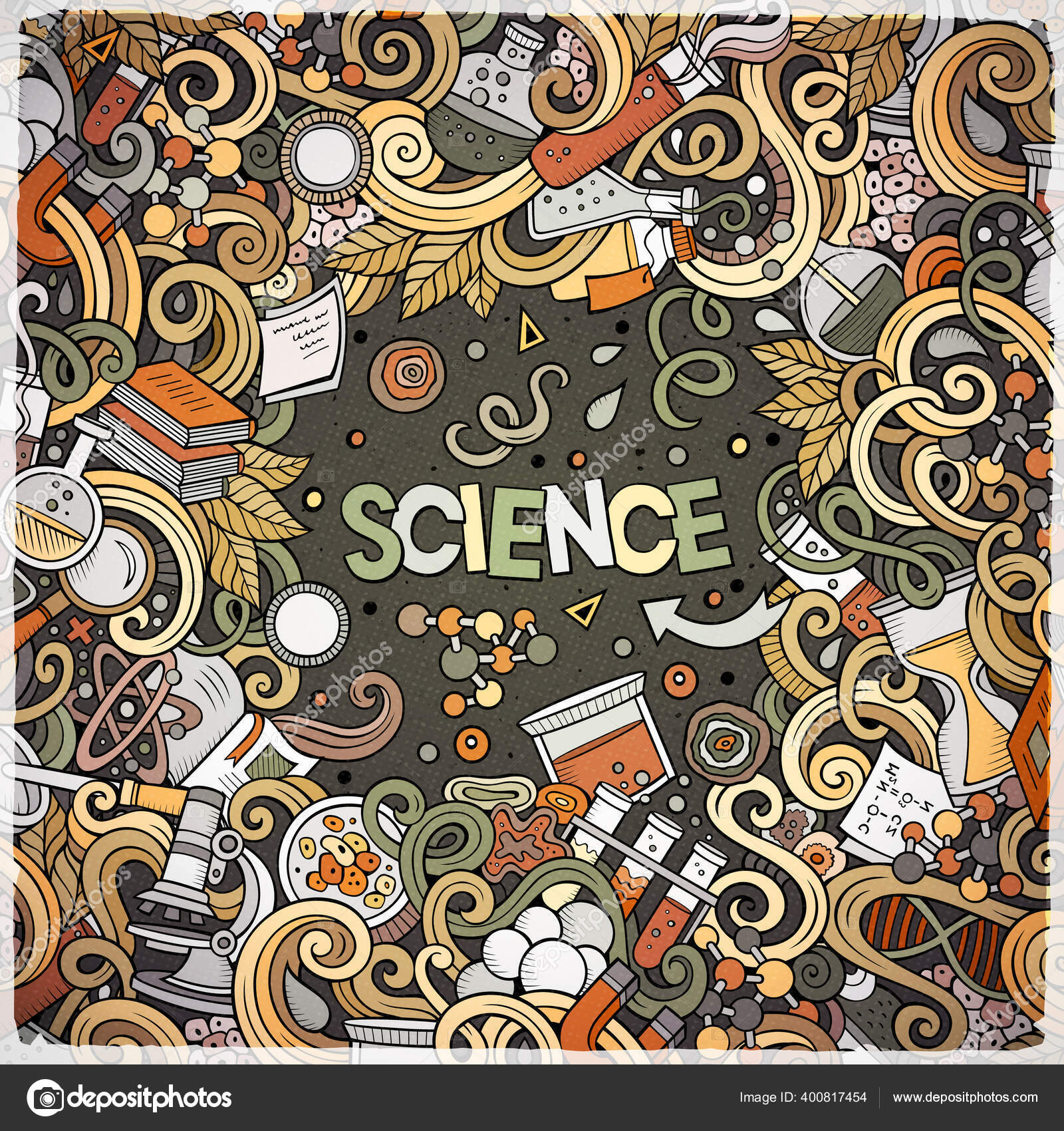 Cartoon Cute Doodles Hand Drawn Science Frame Design Line Art Stock ...