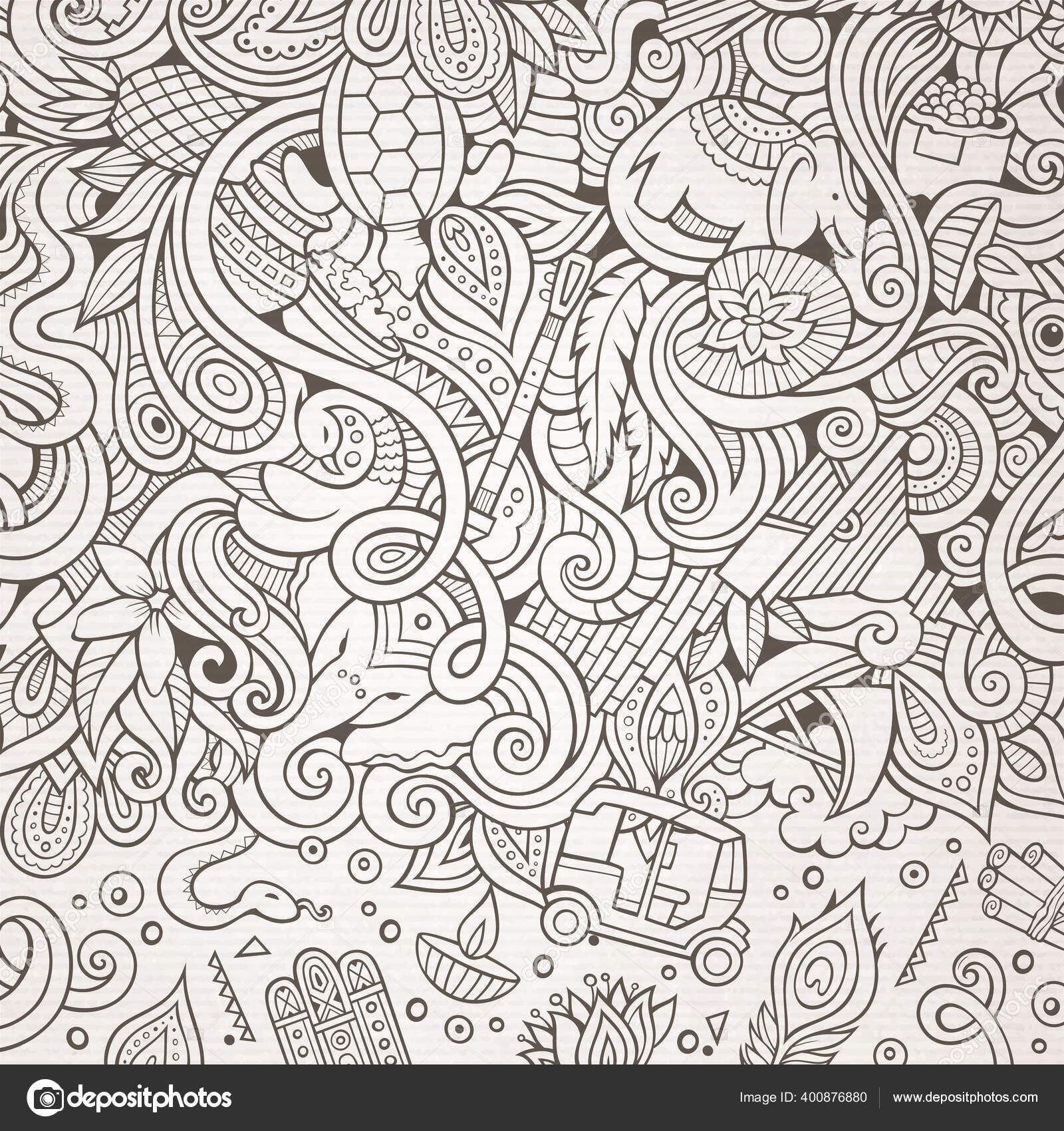 Cartoon Hand Drawn Doodles India Illustration Line Art Frame Detailed ...
