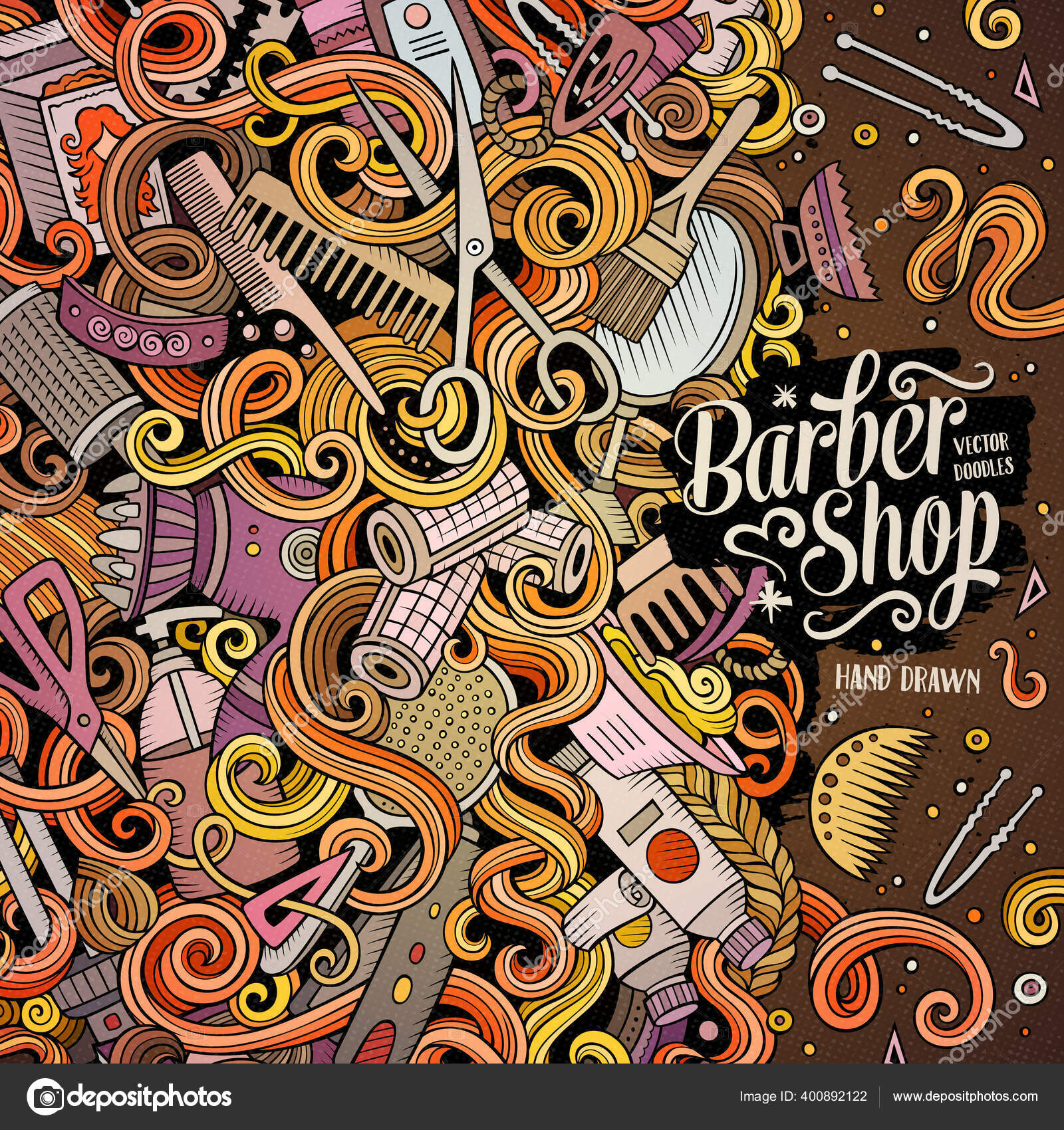 Cartoon Cute Doodles Hand Drawn Hair Salon Frame Design Colorful Stock ...