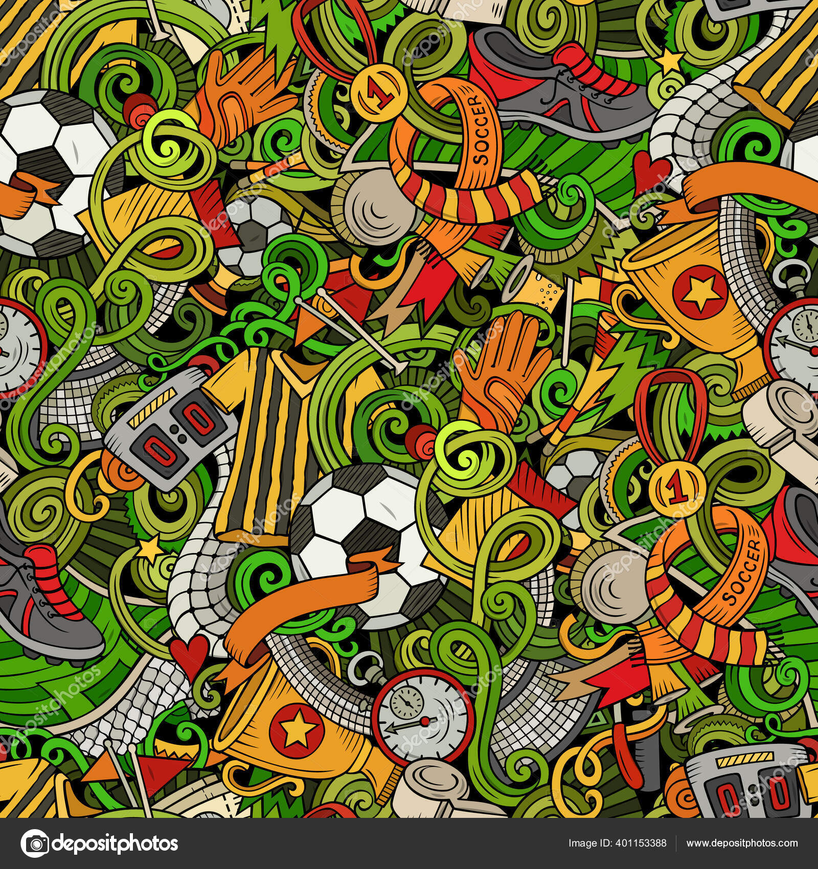 Cartoon Doodles Football Seamless Pattern Background Soccer Subjects ...