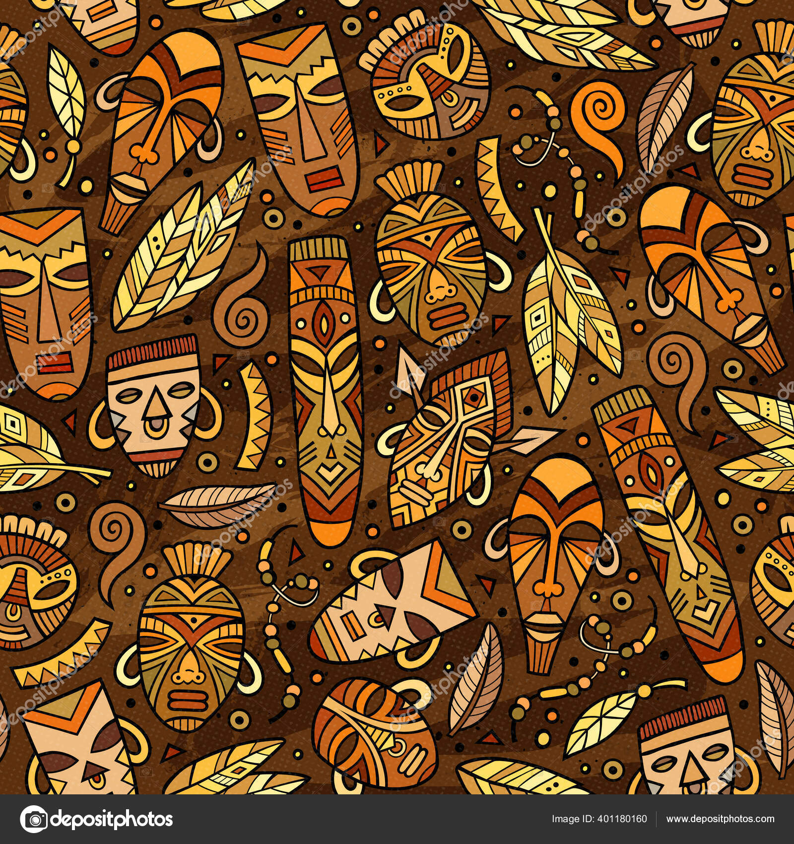 Cartoon Cute Hand Drawn African Seamless Pattern Colorful Detailed Lots ...