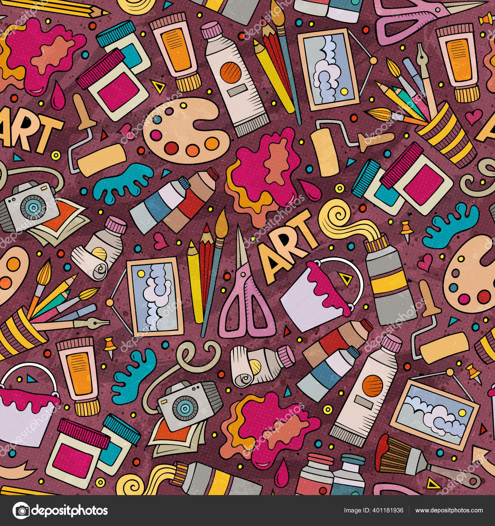 Cartoon Cute Hand Drawn Design Art Seamless Pattern Illustration Lots ...