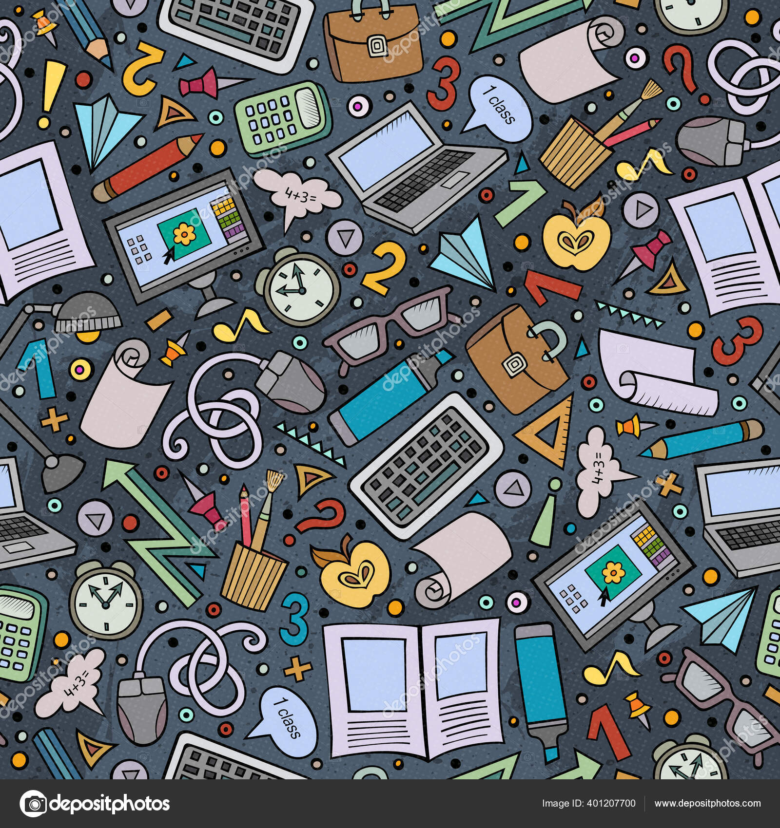 Cartoon Cute Hand Drawn Science Seamless Pattern Colorful Detailed Lots ...