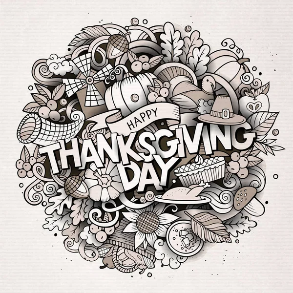 Cartoon Cute Doodles Hand Drawn Thanksgiving Illustration Colorful ...