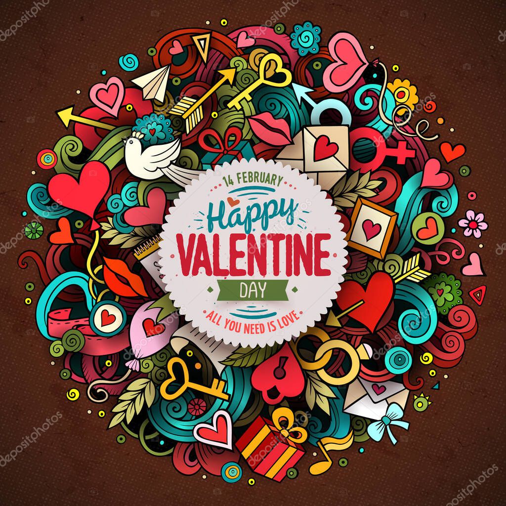 Dibujos animados vector dibujado a mano Doodle Feliz D a de San Valent n ilustraci n. Fondo de ...