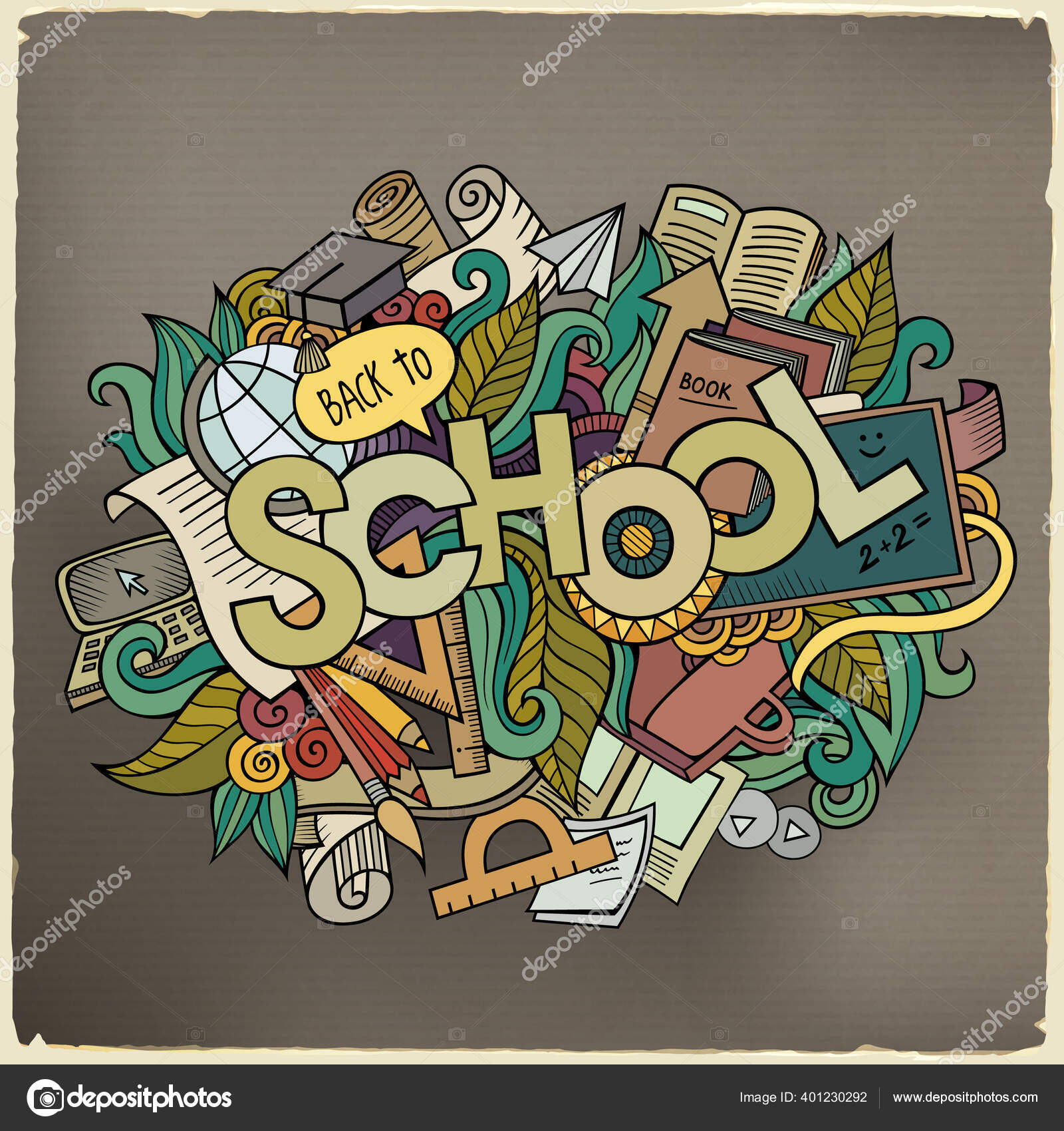 School Hand Lettering Doodles Elements Symbols Background Vector Hand ...
