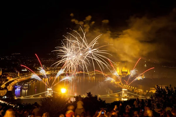 the 20th of August fireworks over Budapest Parliament, the Danube and ...