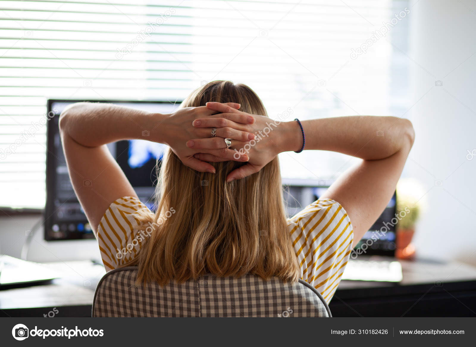 Woman Daydreaming While Working Laptop Home Office Social Media ...