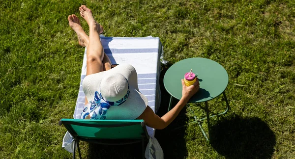 Top View Woman Sunbathing Back Yard Summer Fun Stock Photo by ©melis82 ...
