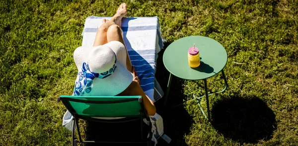 Top View Woman Sunbathing Back Yard Summer Fun Stock Photo by ©melis82 ...