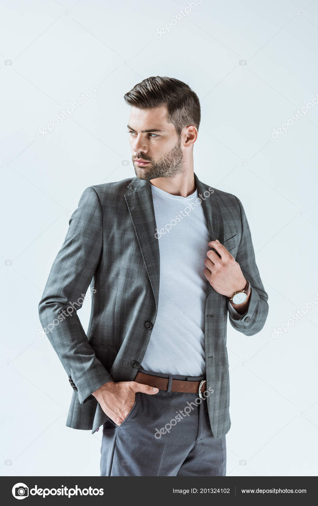 Handsome Bearded Businessman Wearing Suit Isolated White Background Stock Photo by ©IgorVetushko ...