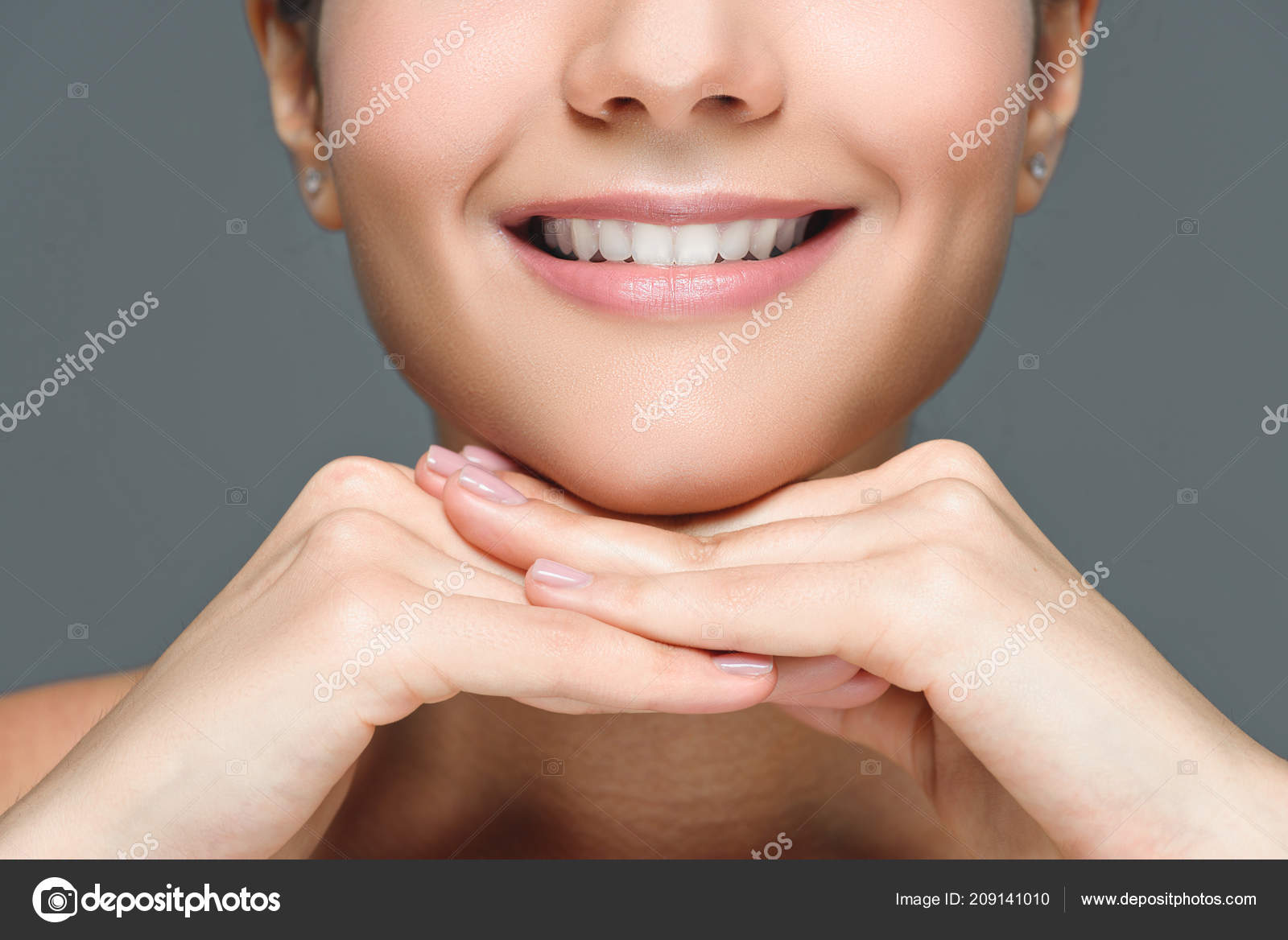 Partial View Smiling Woman White Teeth Isolated Grey — Stock Photo ...