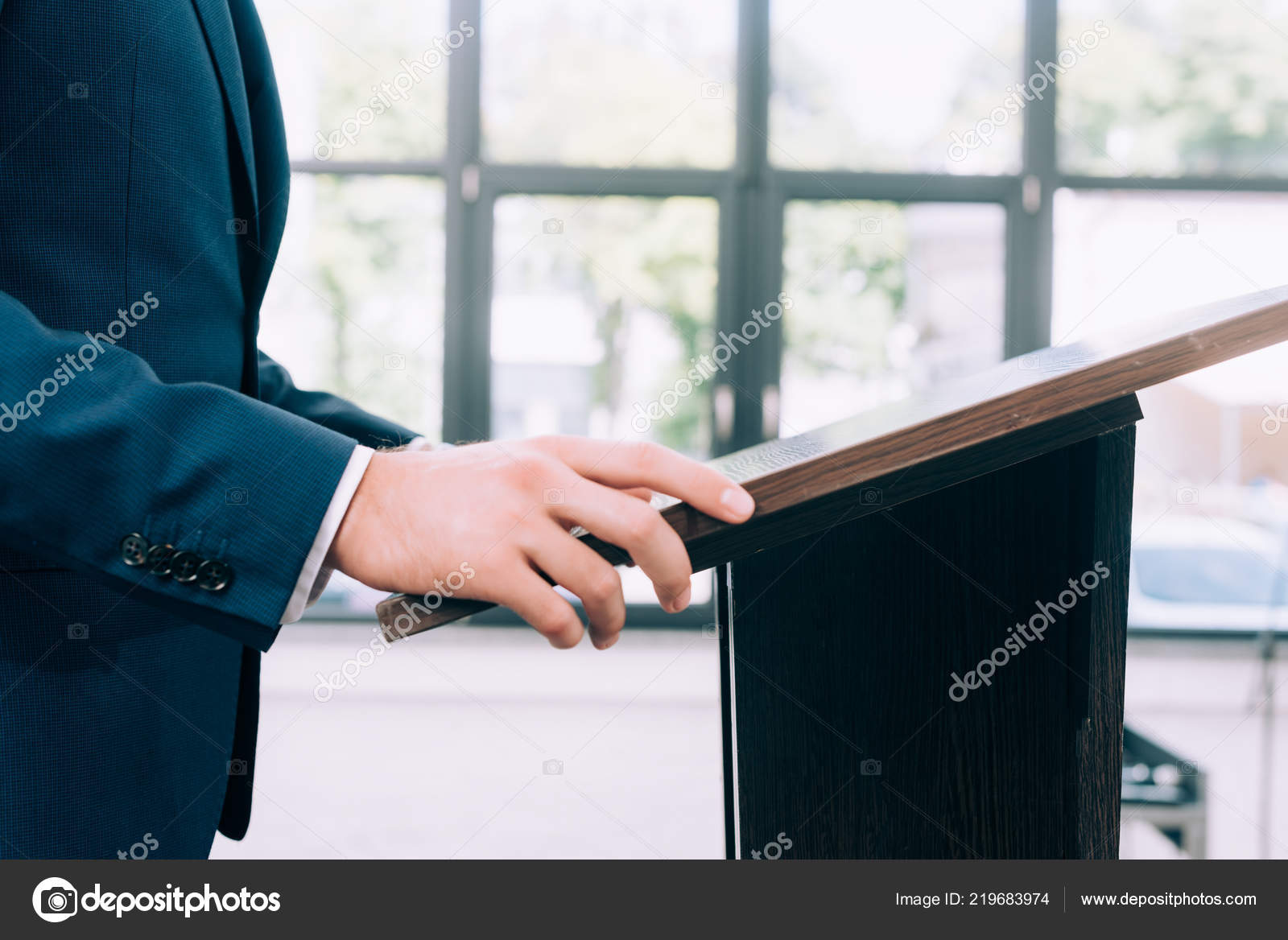 Cropped Image Lecturer Standing Podium Tribune Seminar Conference Hall ...