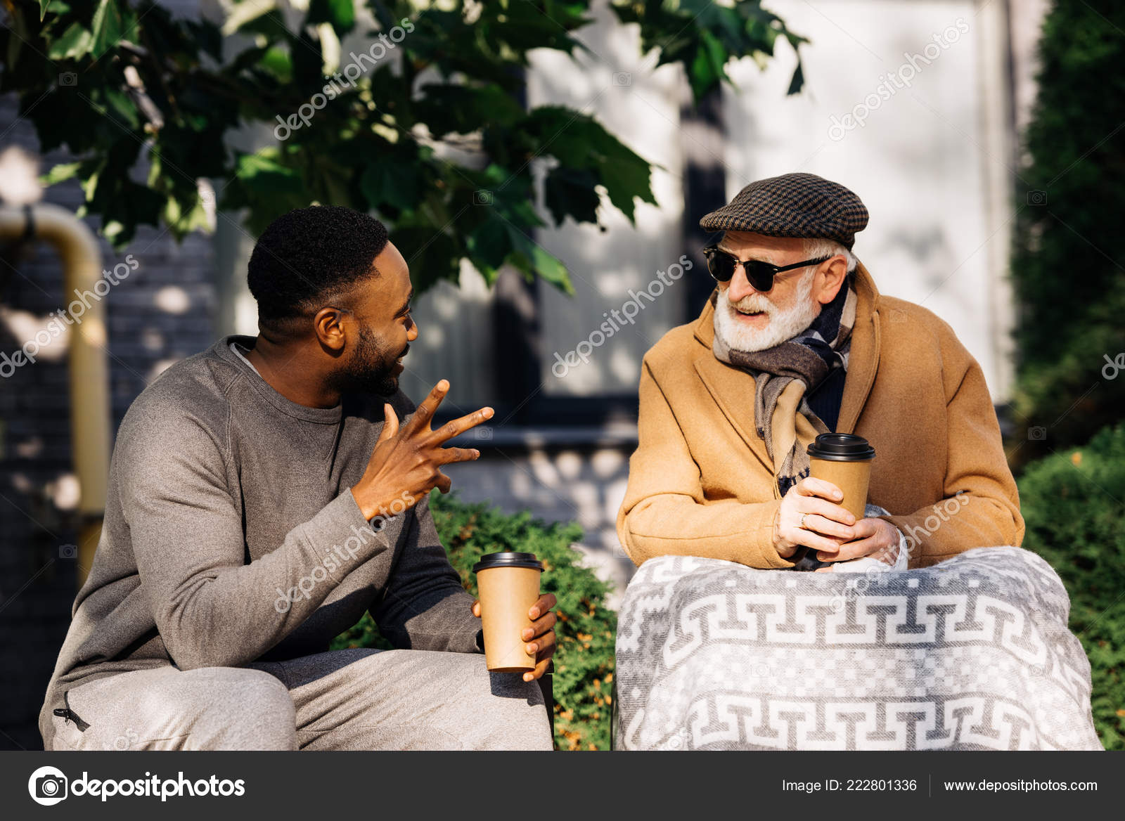 Senior Disabled Man Wheelchair African American Man Drinking Coffee