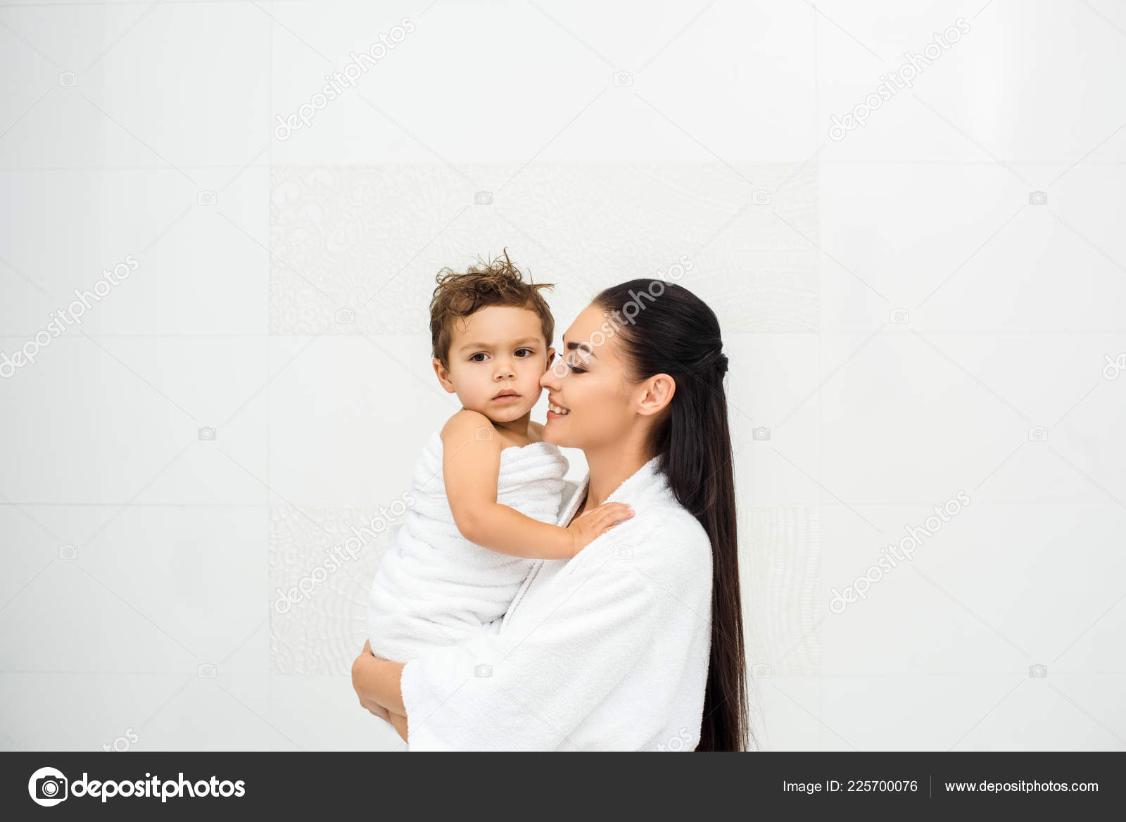 Mom Looking Son Towel Smiling White — Free Stock Photo © IgorVetushko ...