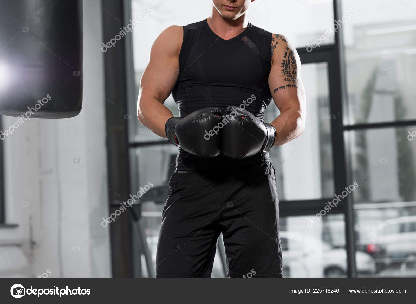 Midsection Muscular Boxer Standing Boxing Gloves Gym — Stock Photo ...