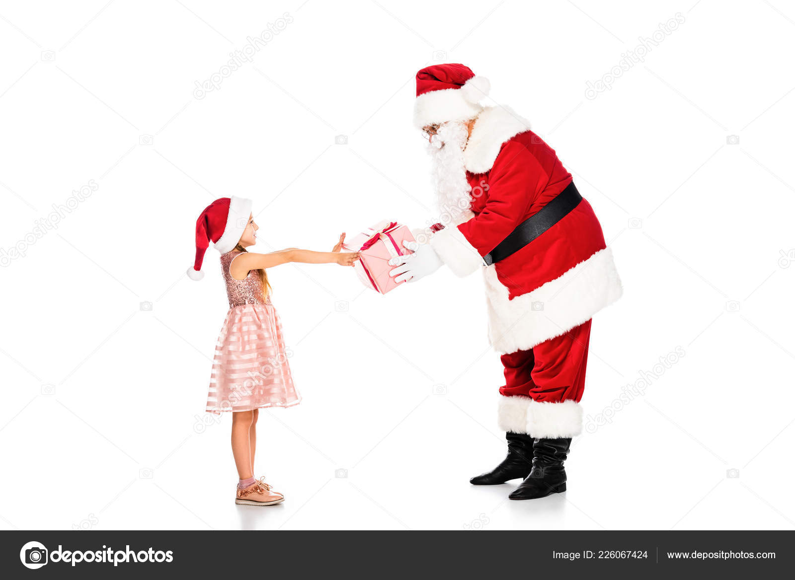 Side View Santa Claus Giving Present Little Child Isolated White — Free ...
