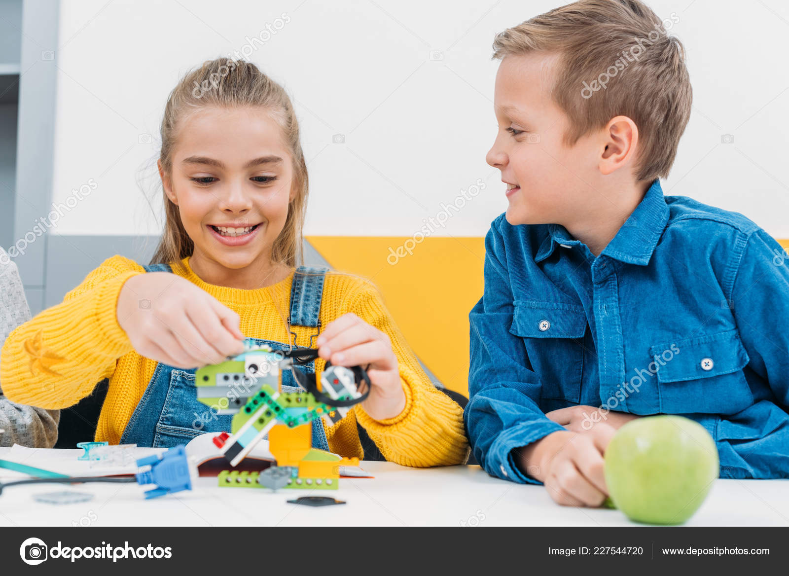 Happy Schoolchildren Making Robot Details Classroom Stock Photo by ...