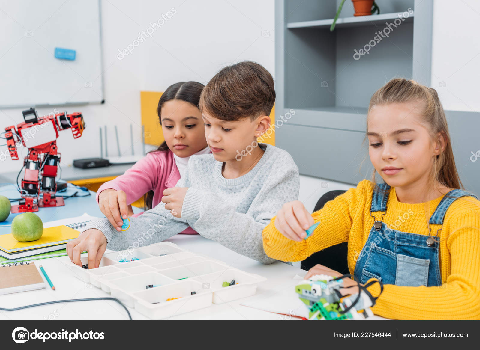 Schoolchildren Working Robot Programming Stem Class — Stock Photo ...