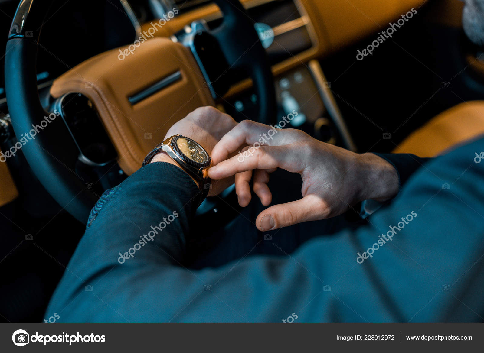 Cropped Image Businessman Checking Watch Luxury Car — Stock Photo ...