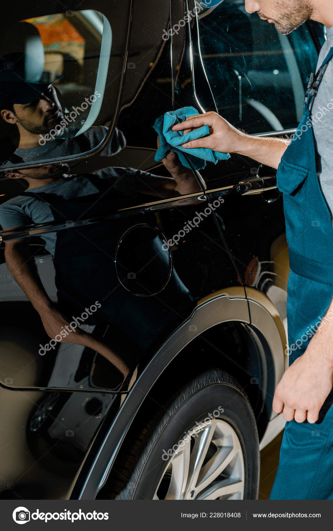 Partial View Auto Mechanic Cleaning Car Rag Auto Repair Shop Stock ...