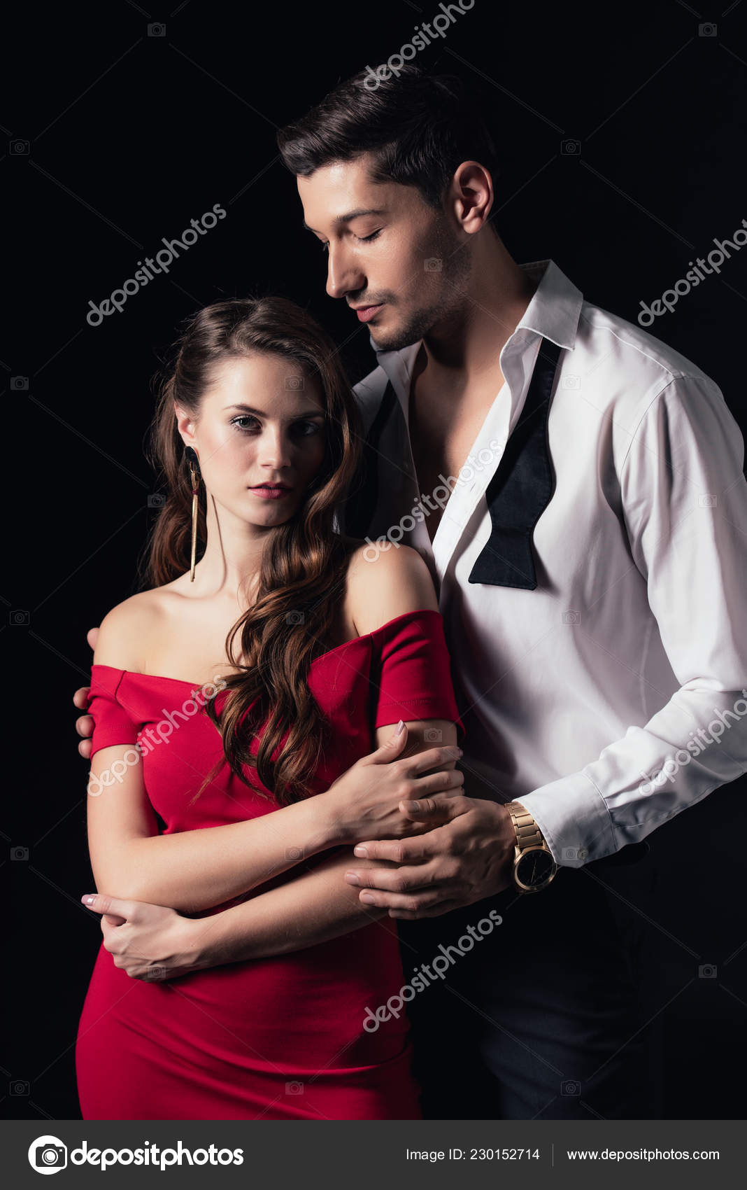 Beautiful Young Romantic Couple Formal Wear Hugging Isolated Black ...