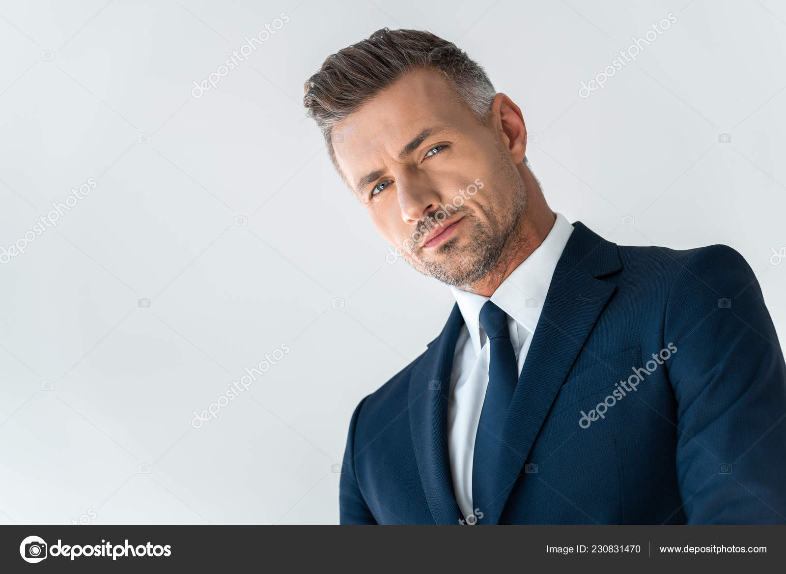 Low Angle View Handsome Businessman Looking Camera Isolated White Stock ...
