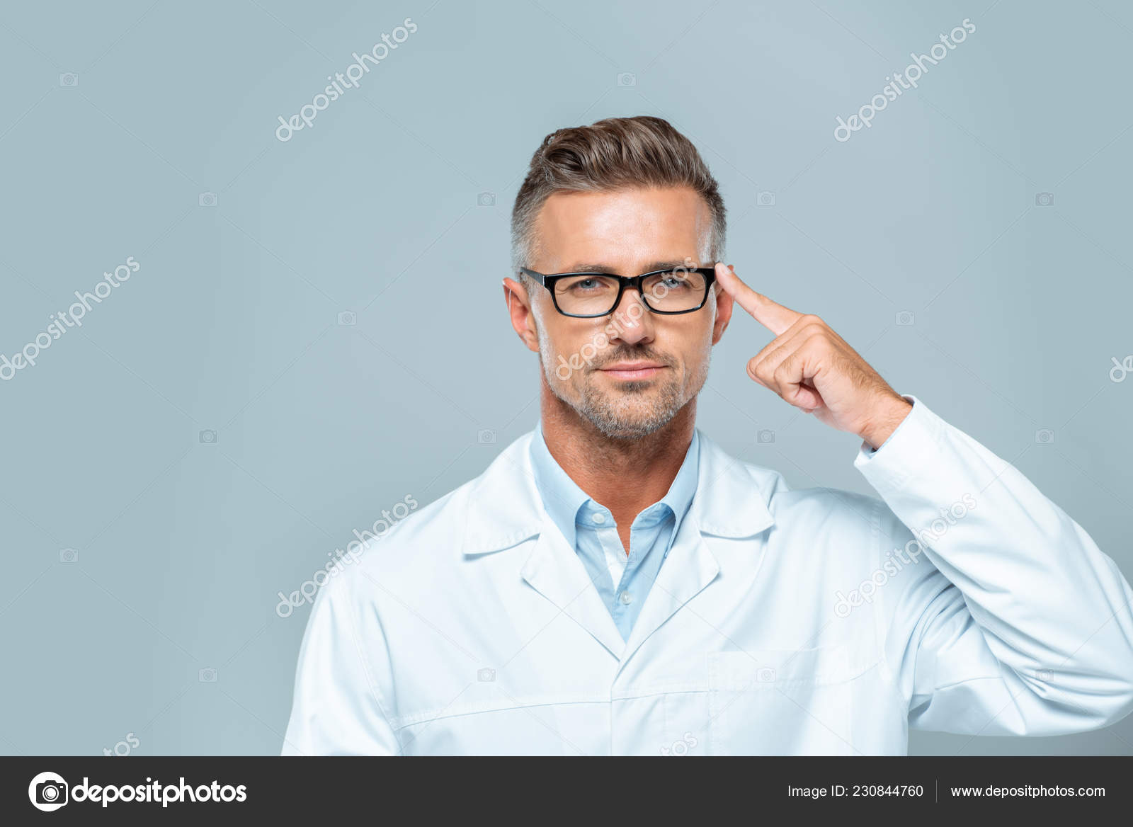 Handsome Scientist Glasses Pointing His Head Looking Camera Isolated ...