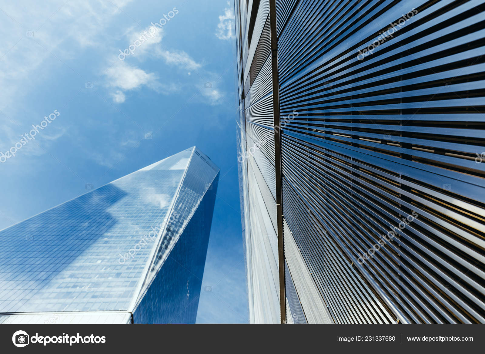 Bottom View Skyscrapers Cloudy Sky New York Usa — Stock Photo ...