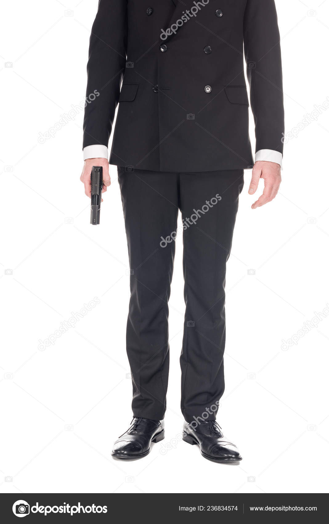 Cropped View Killer Black Suit Holding Handgun Isolated White Stock ...