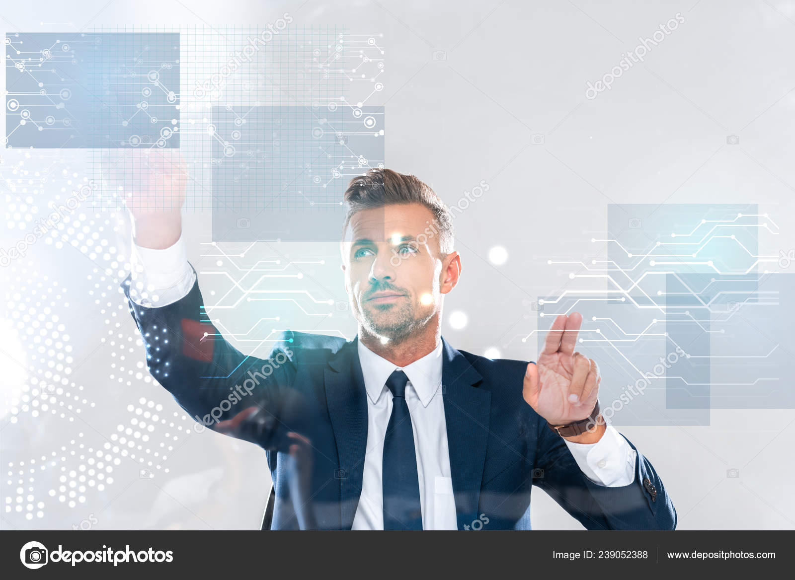 Handsome Businessman Touching Innovation Technology Interface Isolated ...