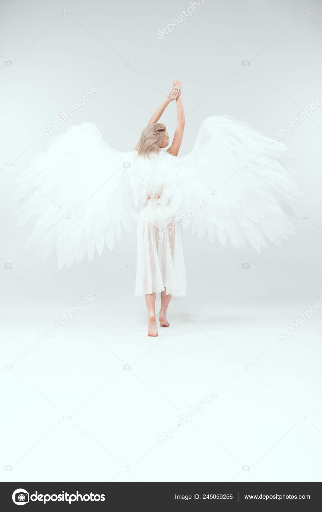 Back View Woman Angel Wings Posing White Background — Stock Photo ...