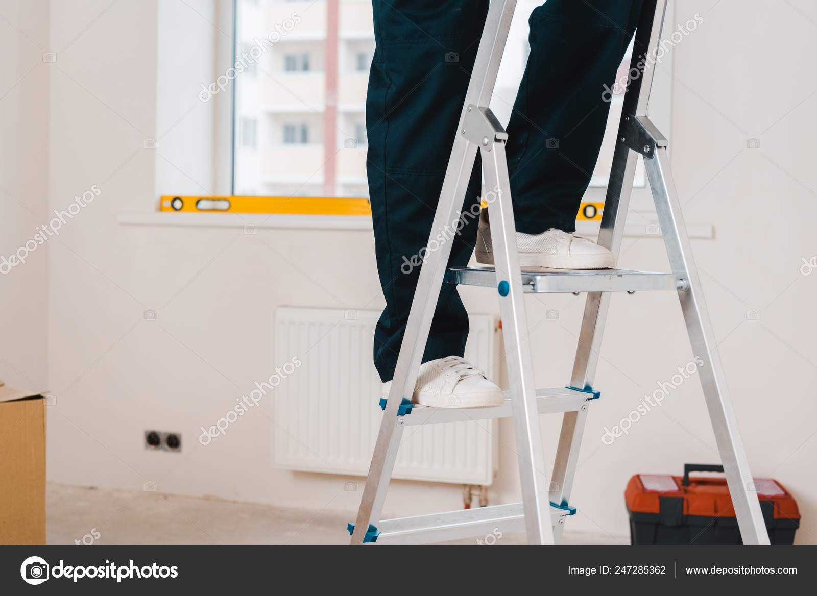 Cropped View Man Standing Ladder Room — Stock Photo © IgorVetushko ...