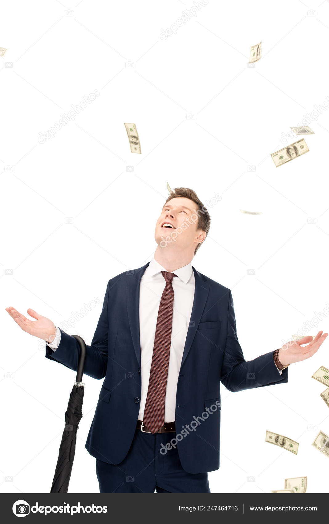 Successful Businessman Falling Dollar Banknotes Isolated White Stock ...