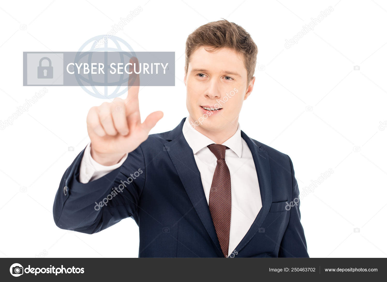 Successful Businessman Suit Pointing Finger Cyber Security Illustration ...