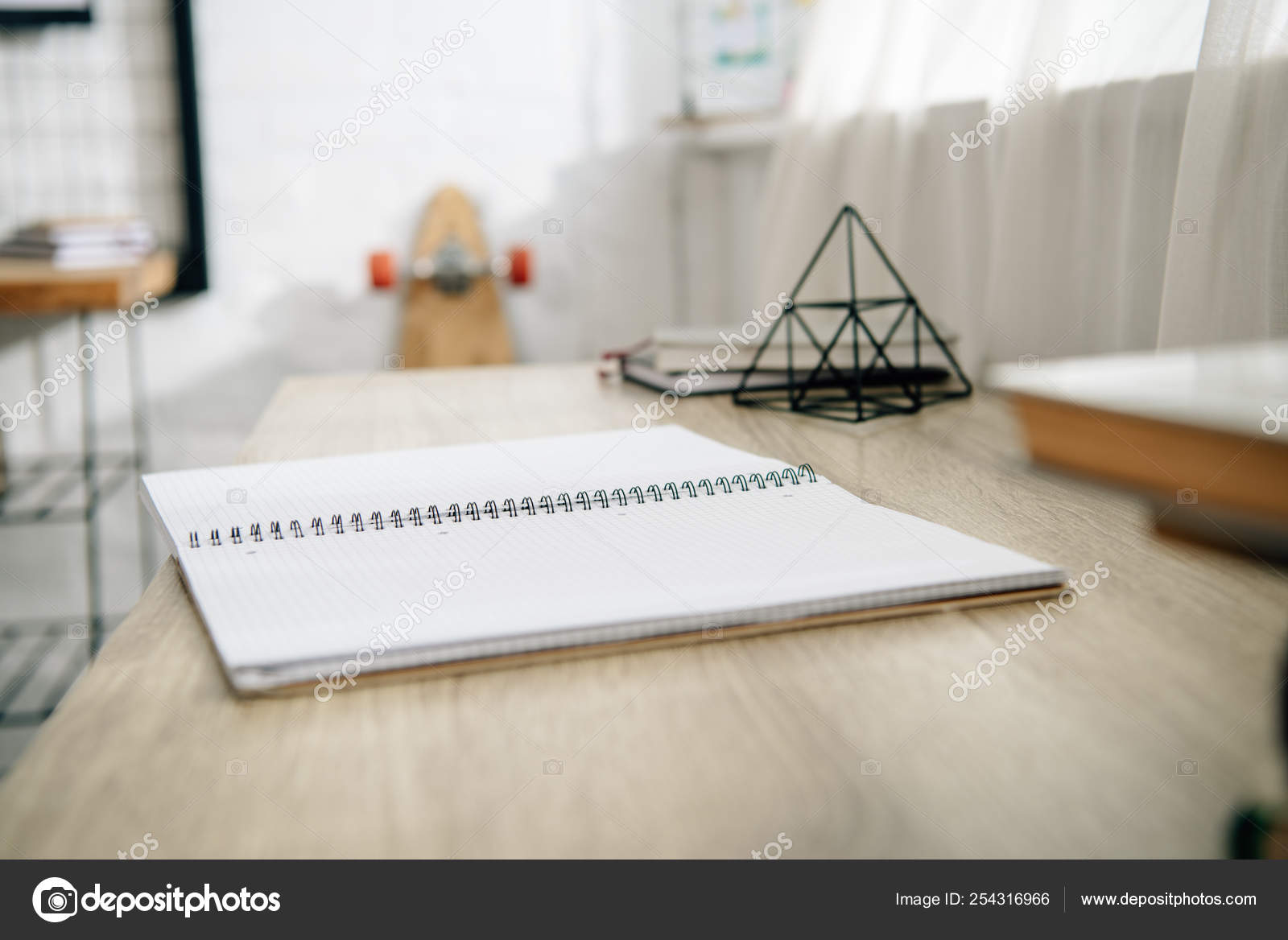 Open Blank Notebook Wooden Table Light Room — Stock Photo ...