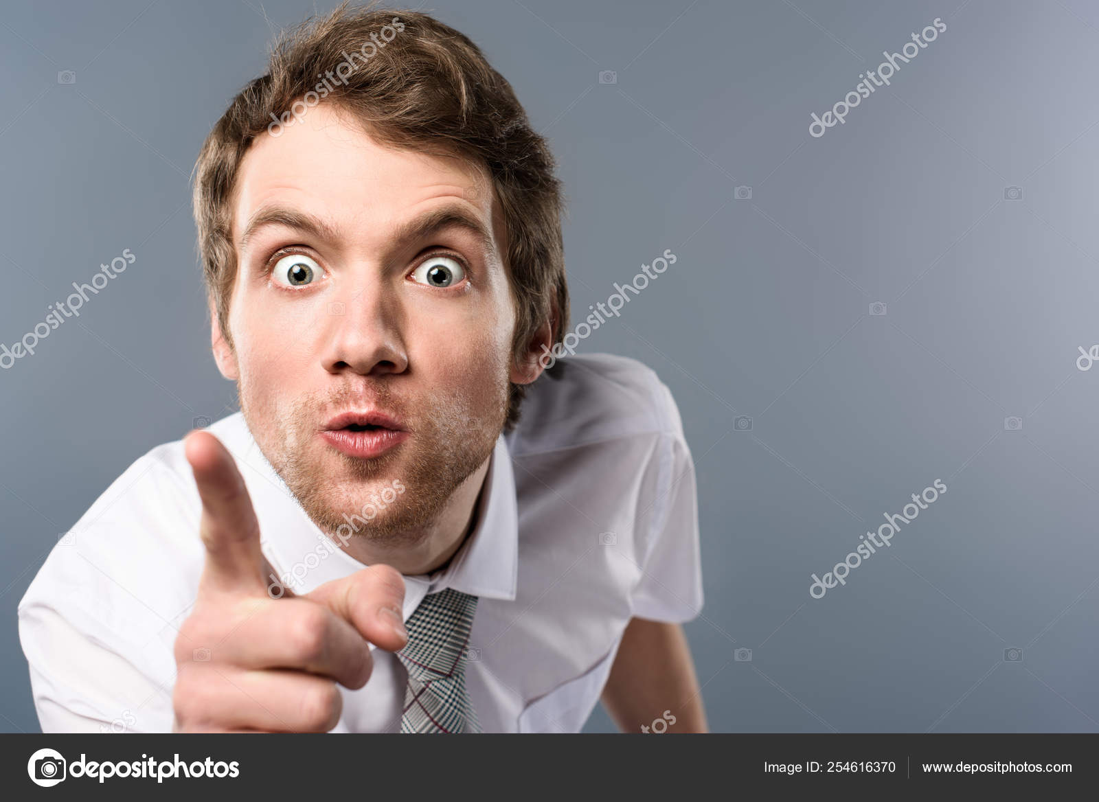 Aggressive Businessman Funny Face Expression Pointing Finger Camera ...
