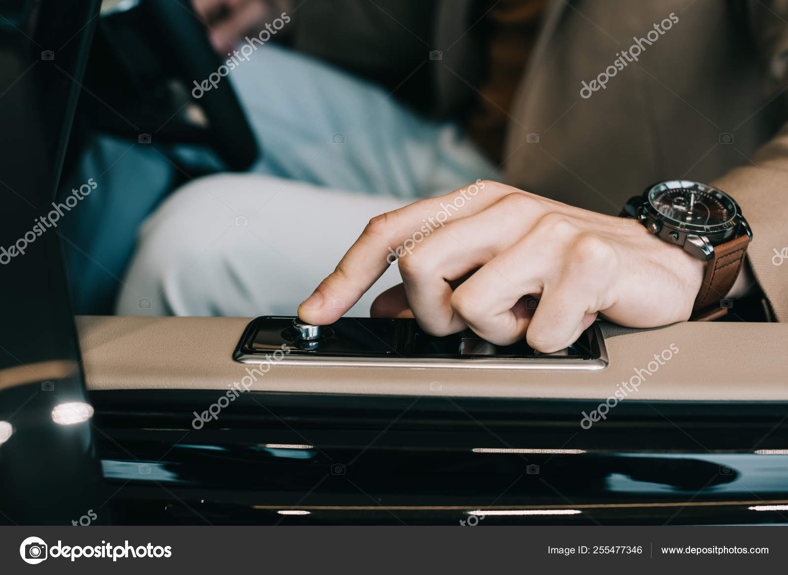 Cropped View Man Pushing Door Button Automobile Stock Photo by ...