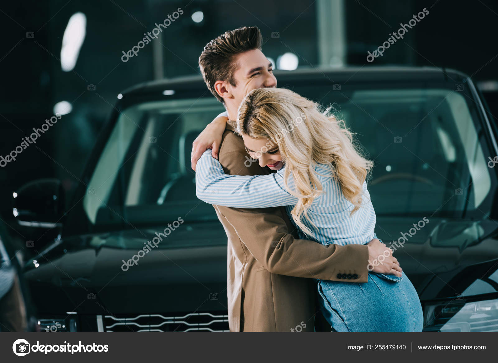 Blonde Woman Hugging Man