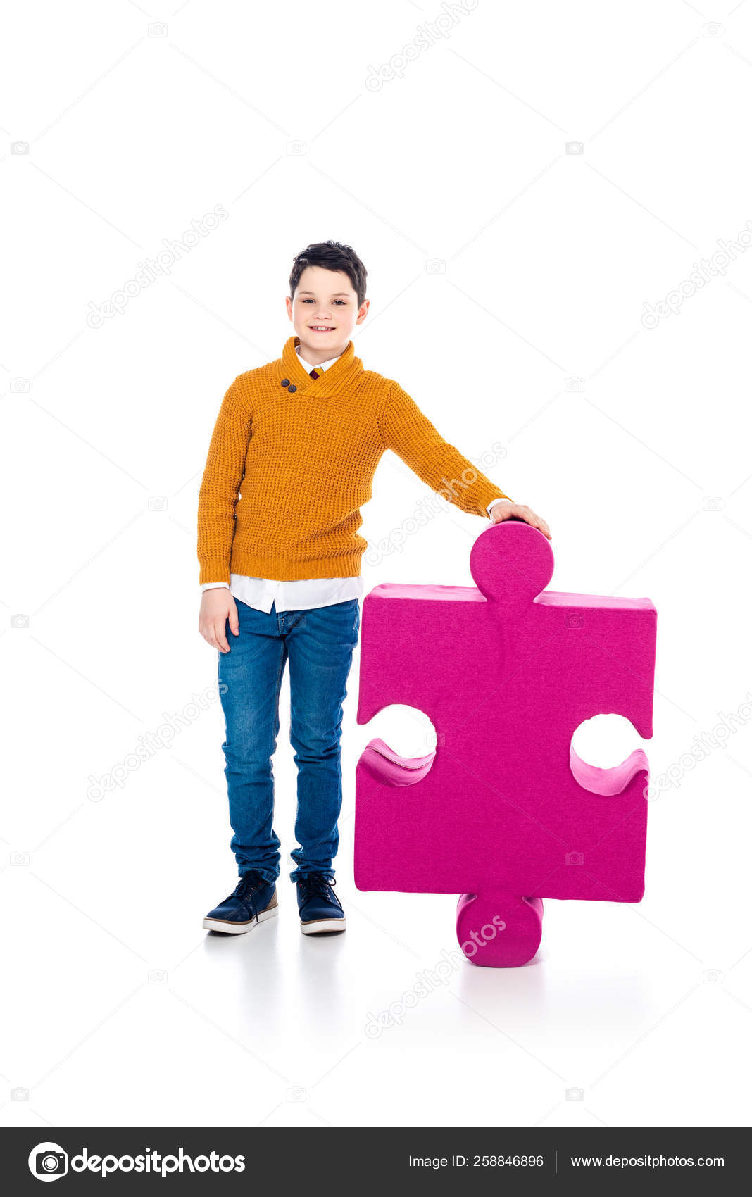 Happy Boy Posing Jigsaw Puzzle Piece White — Stock Photo © IgorVetushko ...