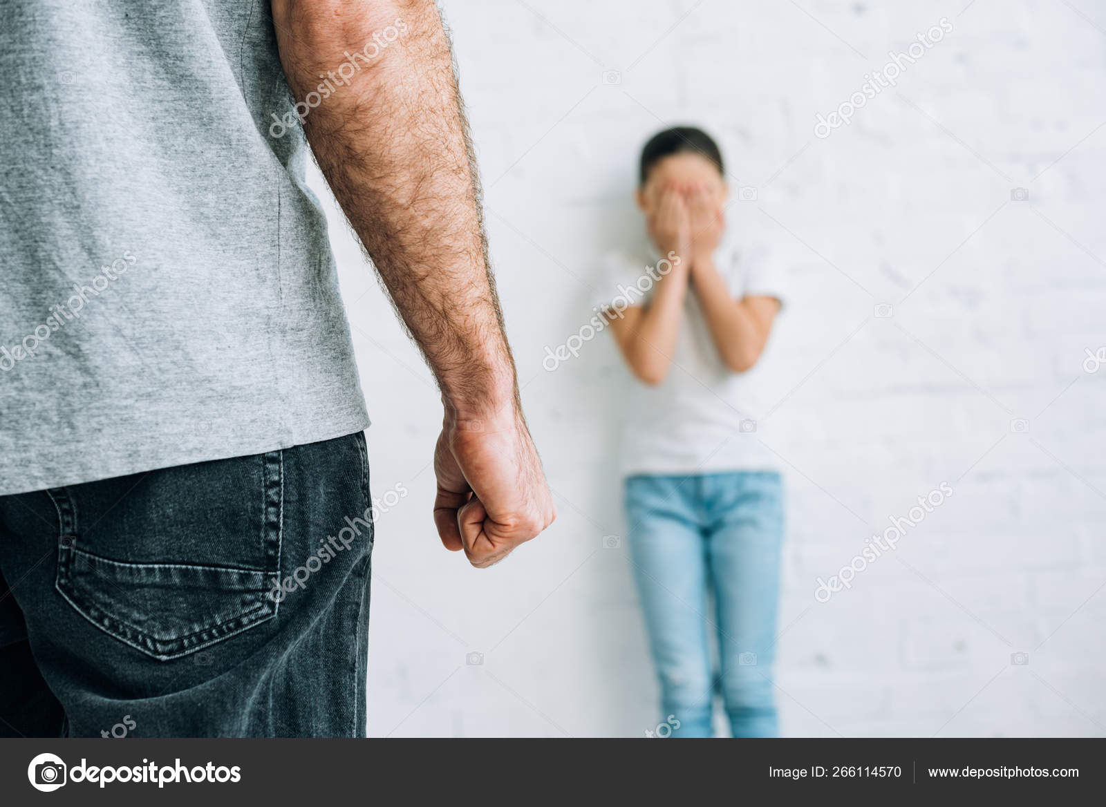 Partial View Abusive Father Scared Daughter — Stock Photo ...