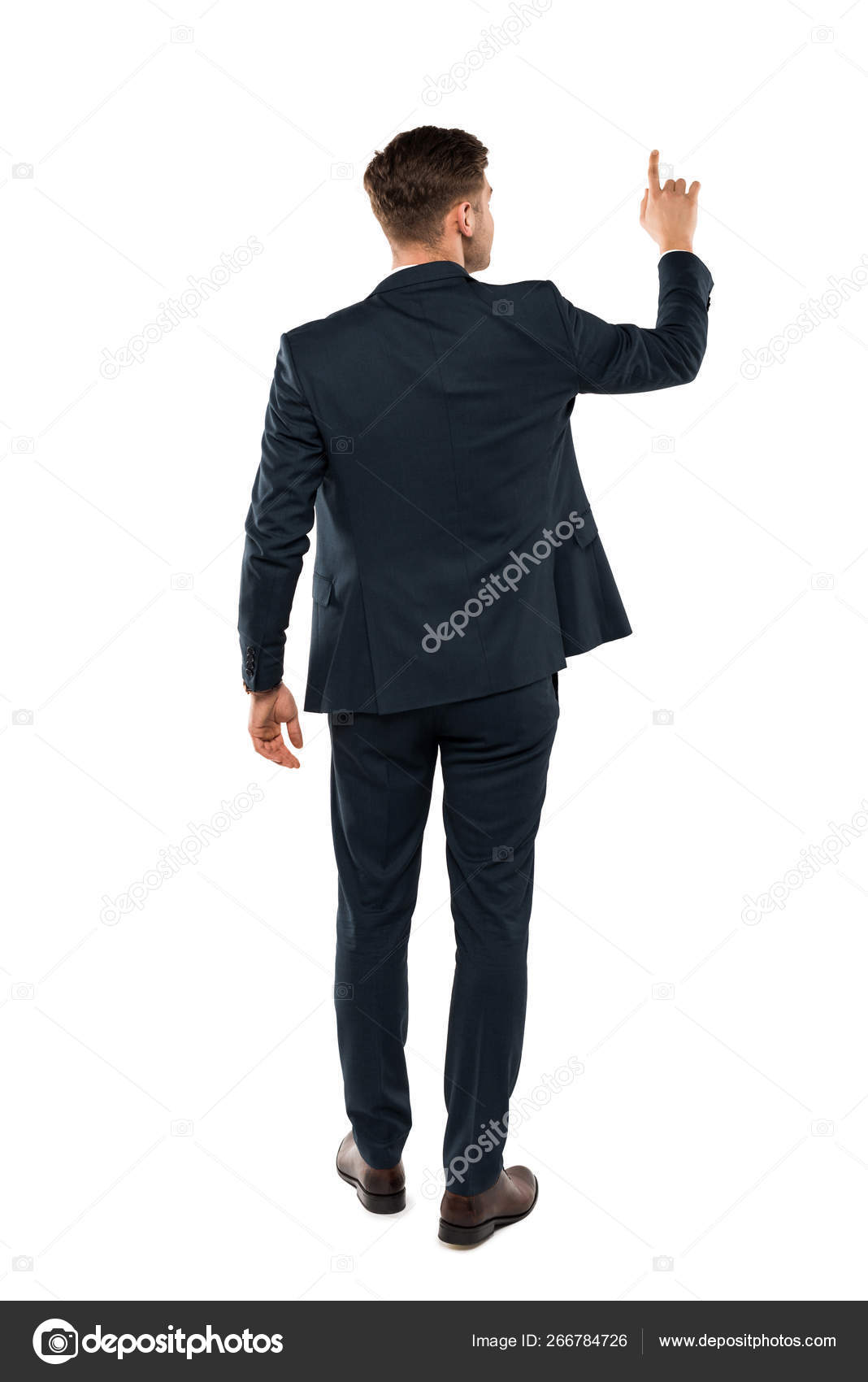 Back View Businessman Pointing Finger While Standing Isolated White ...